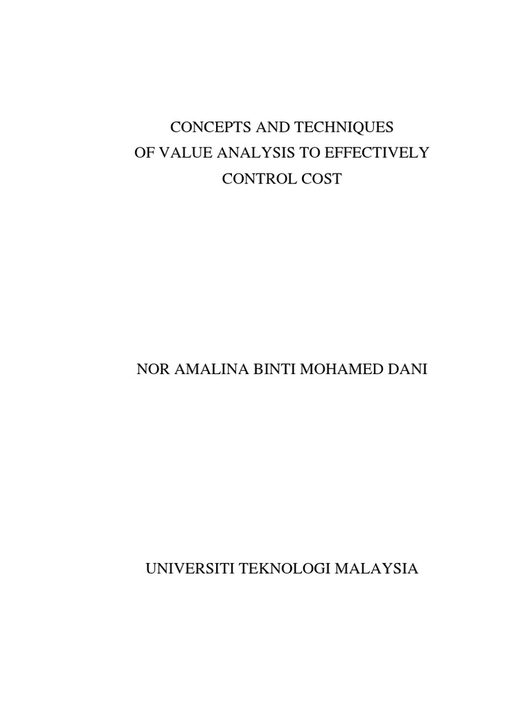 Concepts and Techniques of Value Analysis To Effectively Control Cost ...