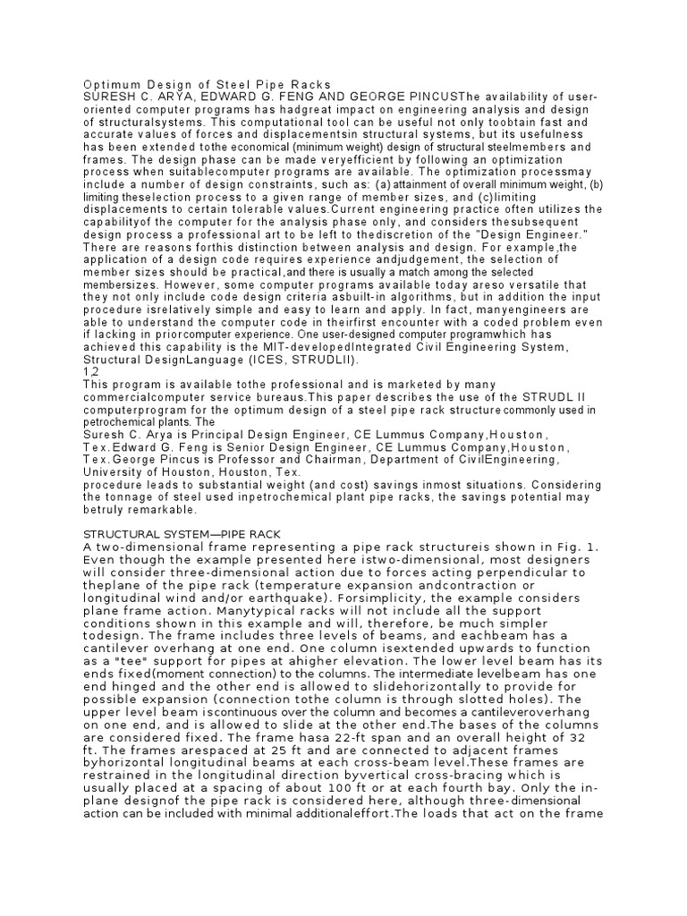 Optimal Steel Pipe Rack Design | PDF