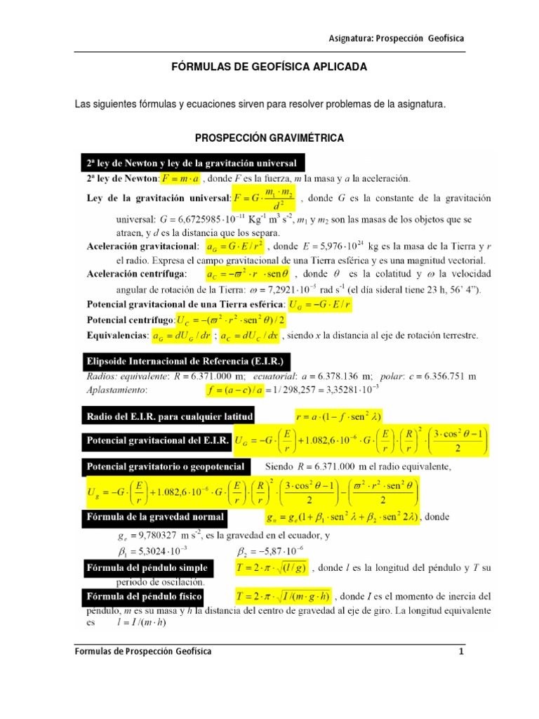 Fórmulas de Geofísica Aplicada | PDF | Esfera | Densidad