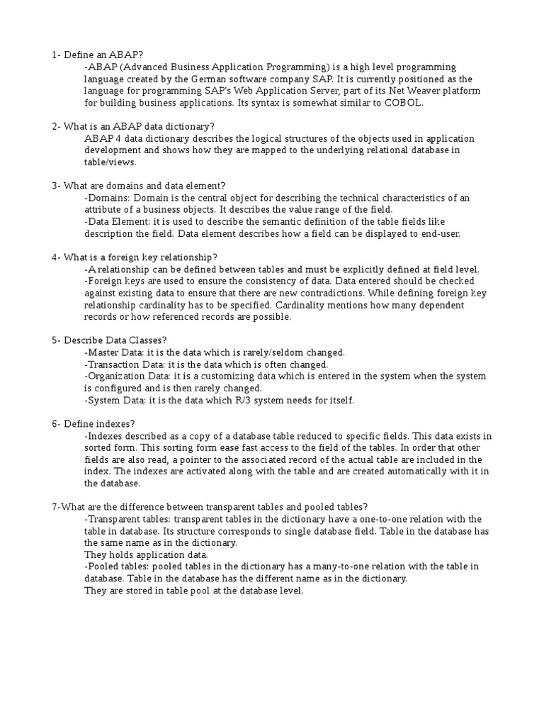 SAP ABAP 25 Interview Questions and Answers | Subroutine | Databases