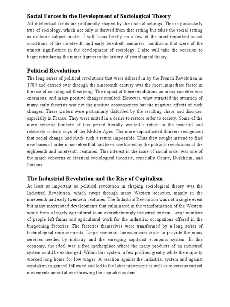 Social Forces Shaped Early Sociological Theory | PDF | Intellectual ...