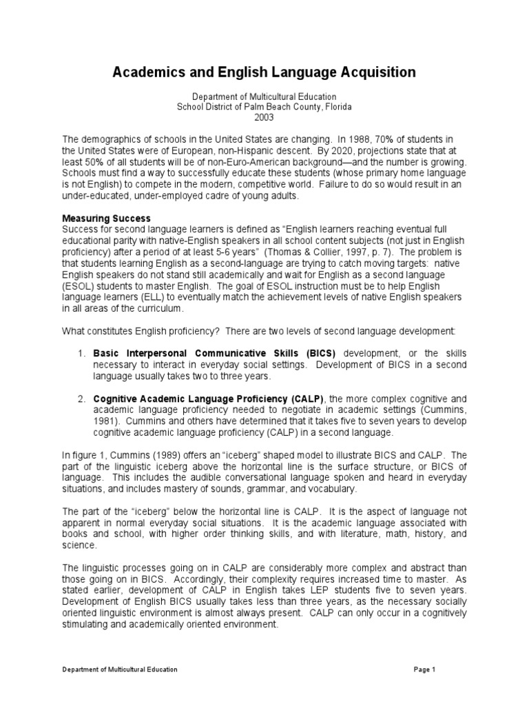 Academics and English Language Acquisition | PDF | English As A Second ...