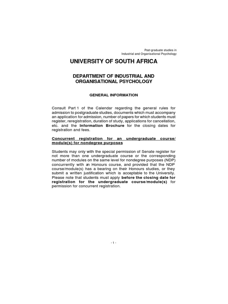Post-Graduate Studies in Industrial and Organizational Psychology: An ...