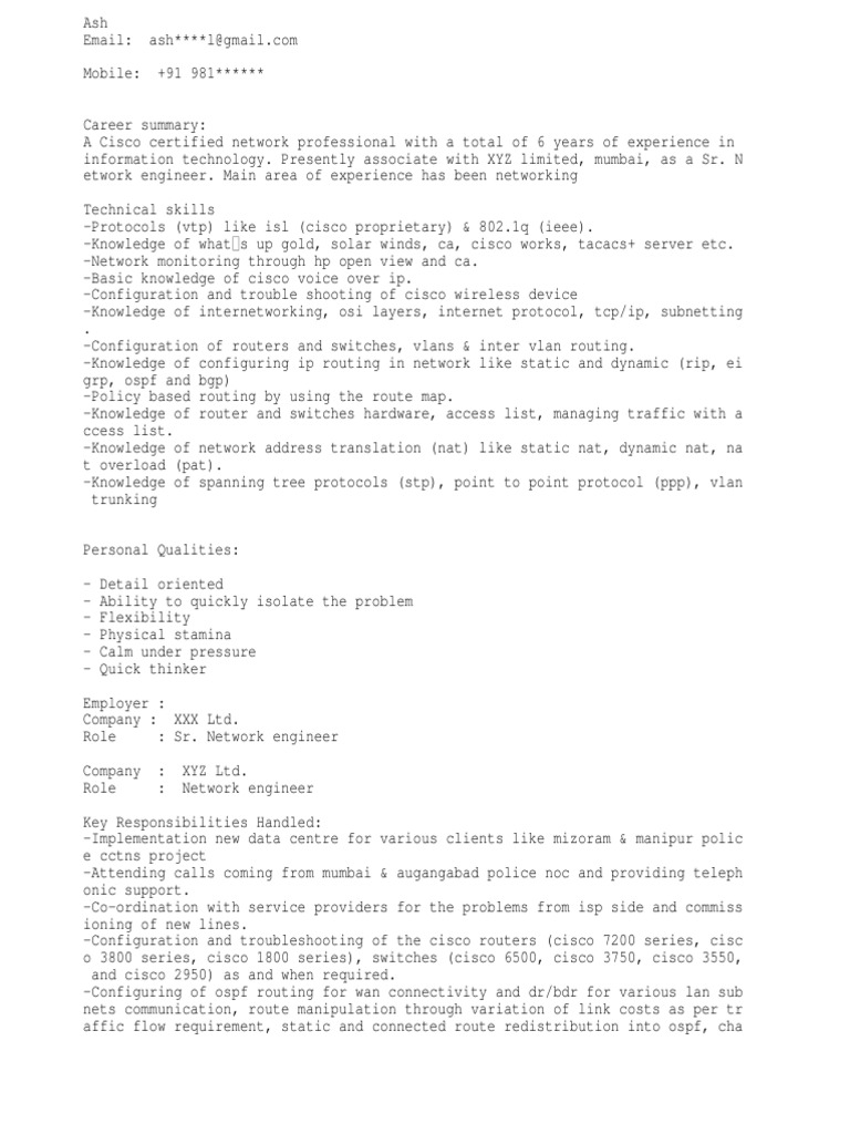 Network Engineer Resume Examples | PDF | Computer Network | Router (Computing)