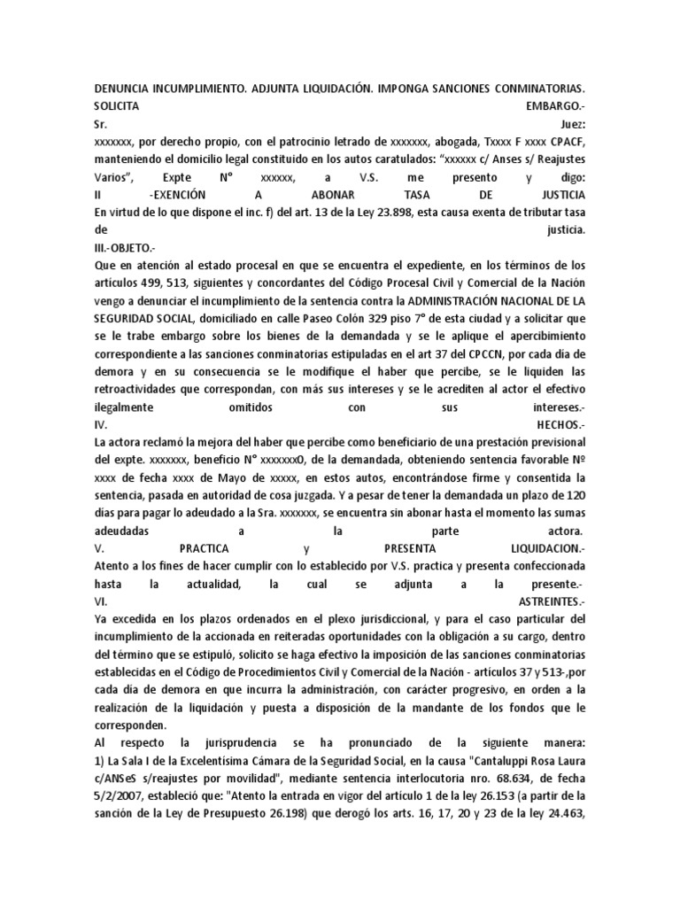 Modelo Demanda Ejecucion de Sentencias | PDF | Sentencia (ley) | Caso de ley