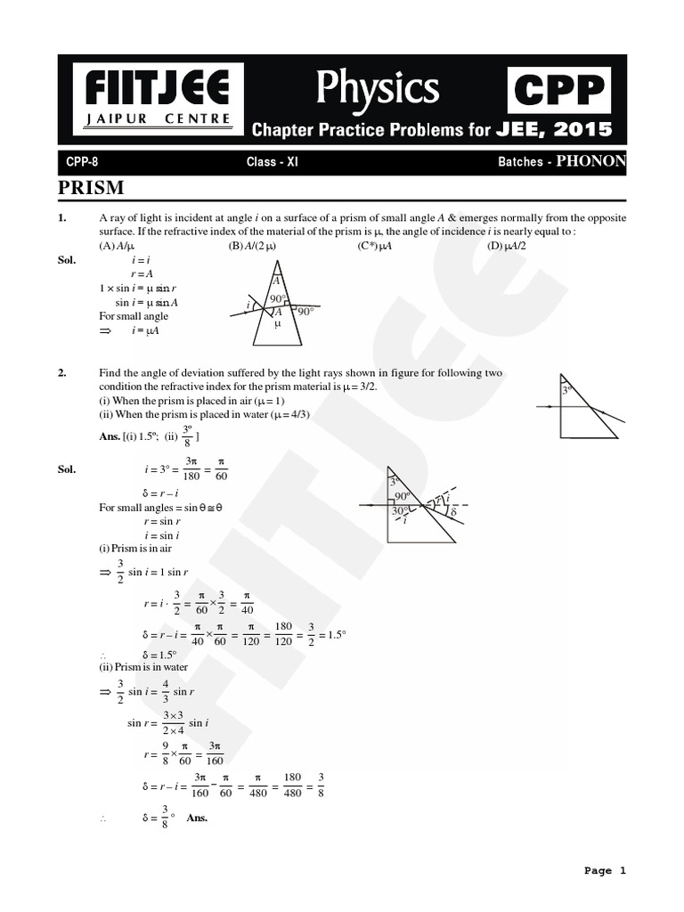 Prism Questions | PDF | Prism | Refraction