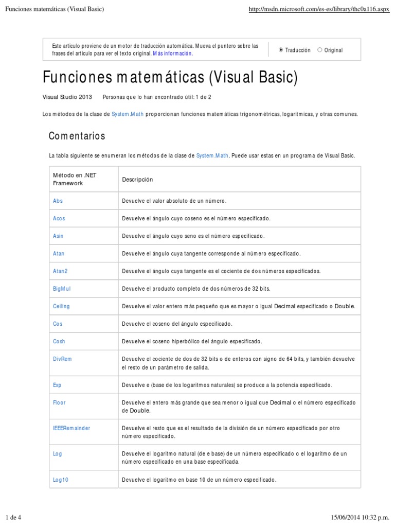 Funciones Matemáticas (Visual Basic) | PDF | Logaritmo | División ...