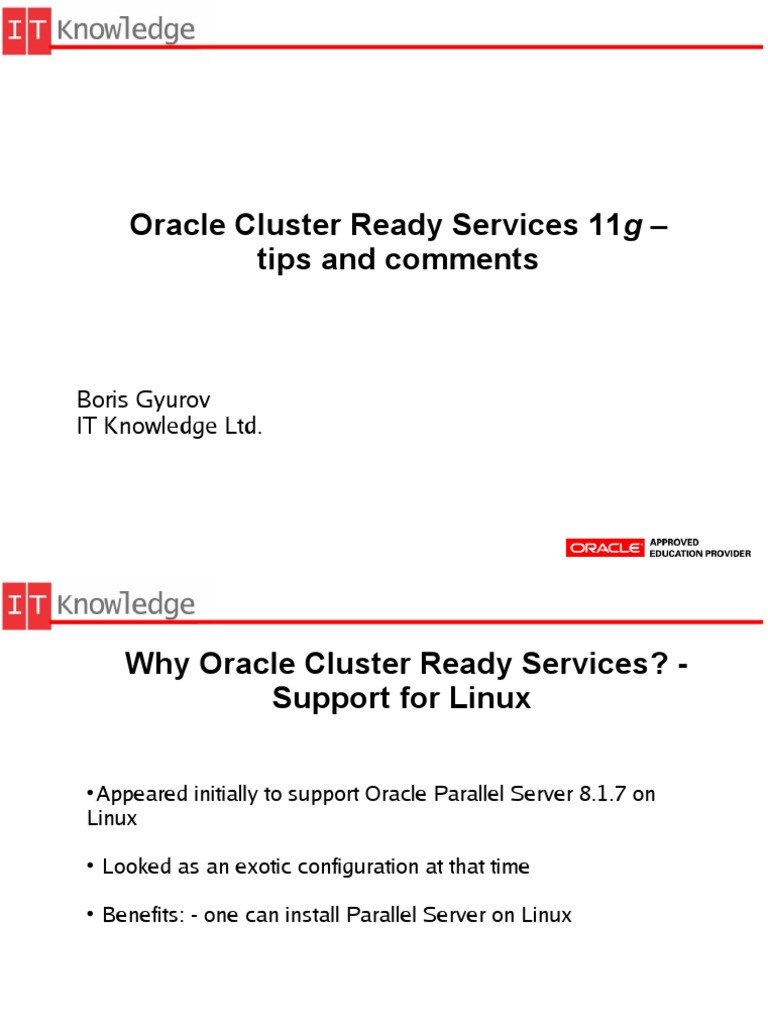 Oracle Cluster Ready Services 11g - Tips and Comments | PDF | Oracle Database | Computer Cluster