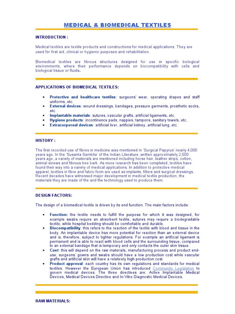 Medical & Biomedical Textiles Guide | PDF | Tissue Engineering ...