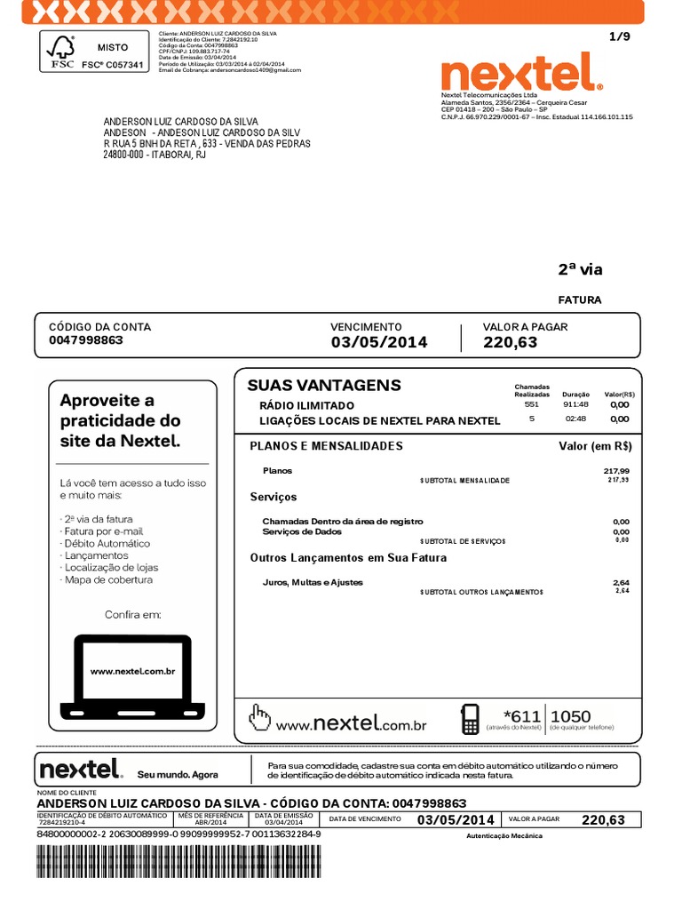 Fatura | Download grátis PDF | Brasil | Telecomunicações
