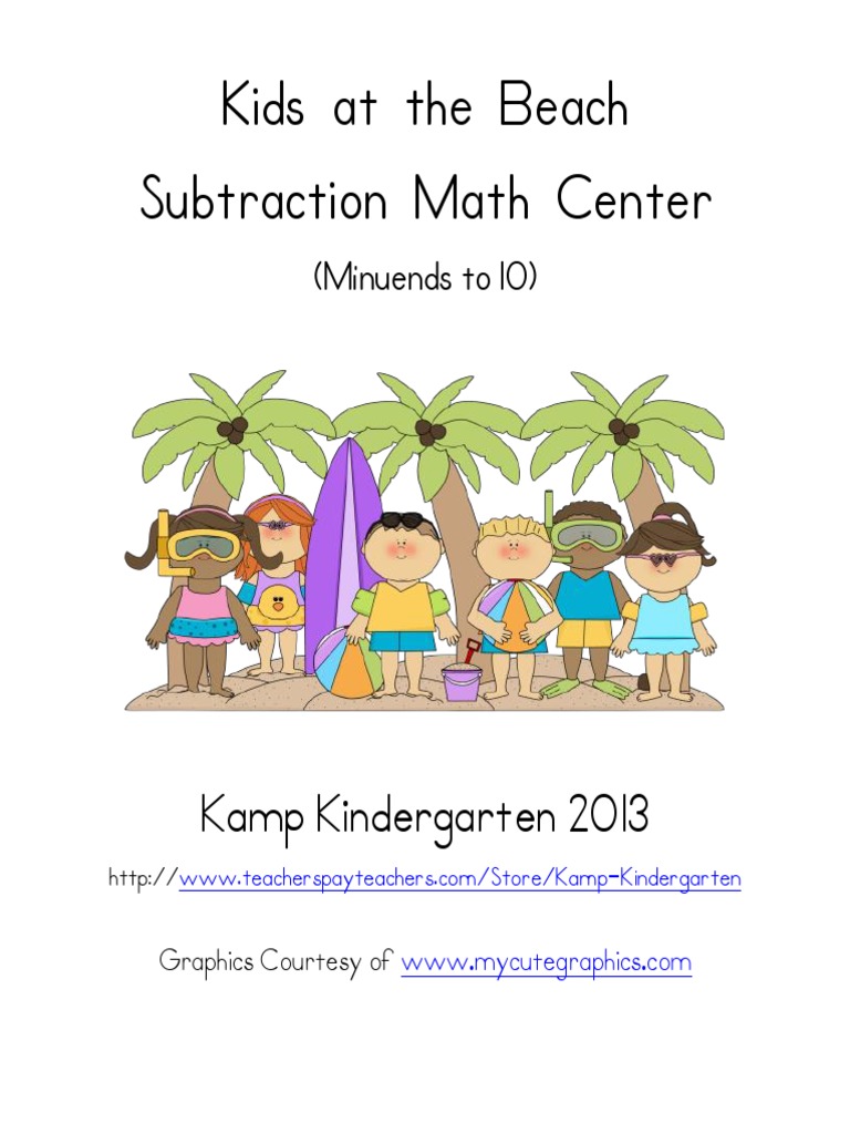 Kids at The Beach Subtraction Math Center Minu Ends To | PDF ...