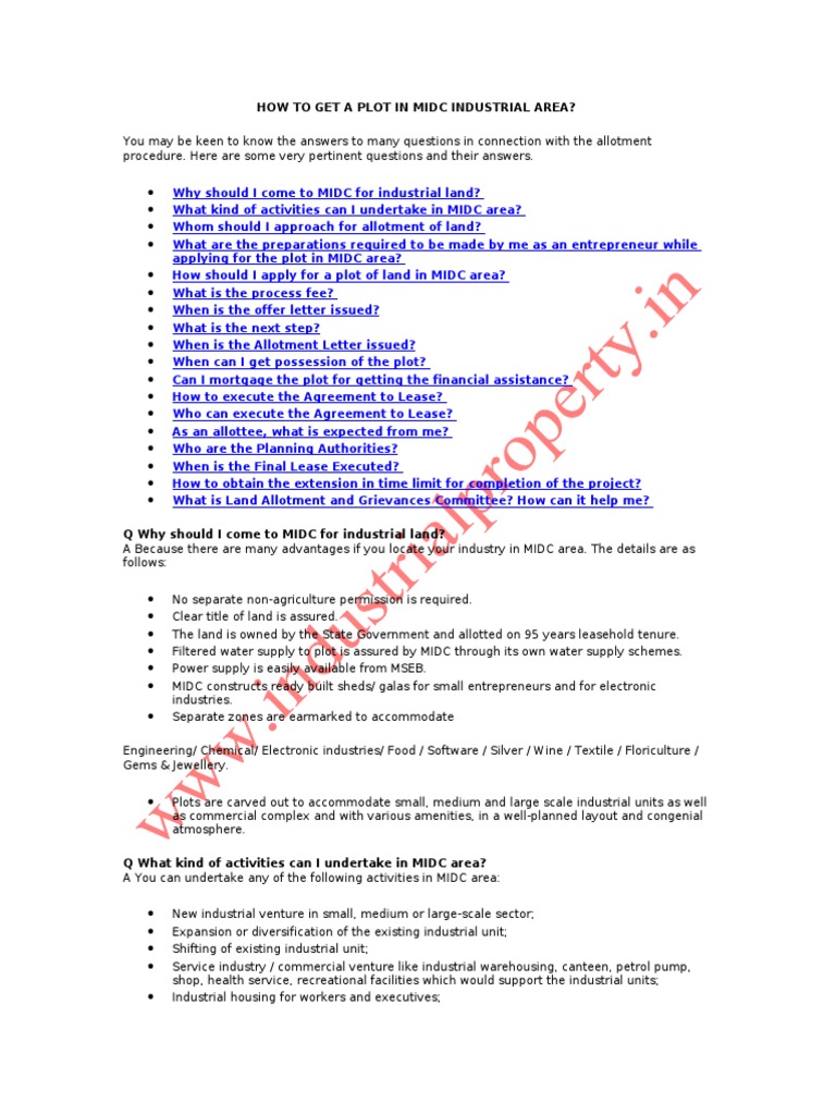 How To Get A Plot in Midc Industrial Area | PDF | Loans | Mortgage Loan