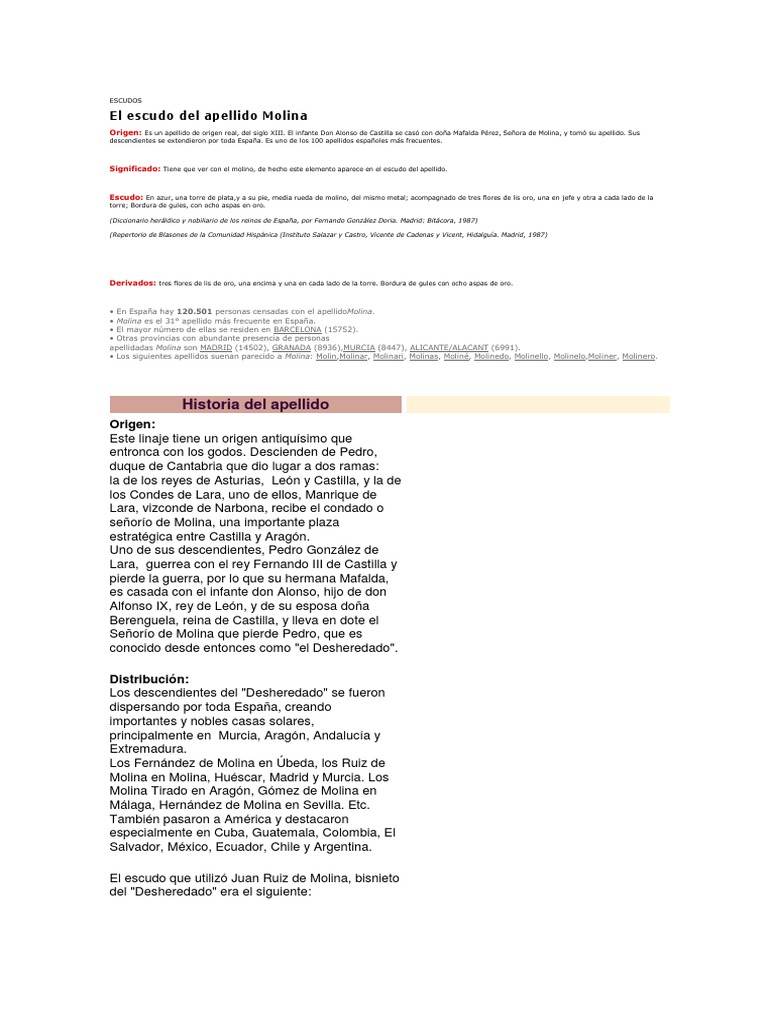 Origen y significado del apellido Molina | PDF | Viajes y turismo ...