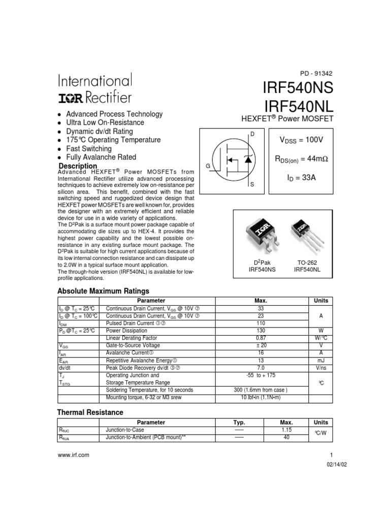 Irf 540 Ns | PDF | Field Effect Transistor | Mosfet