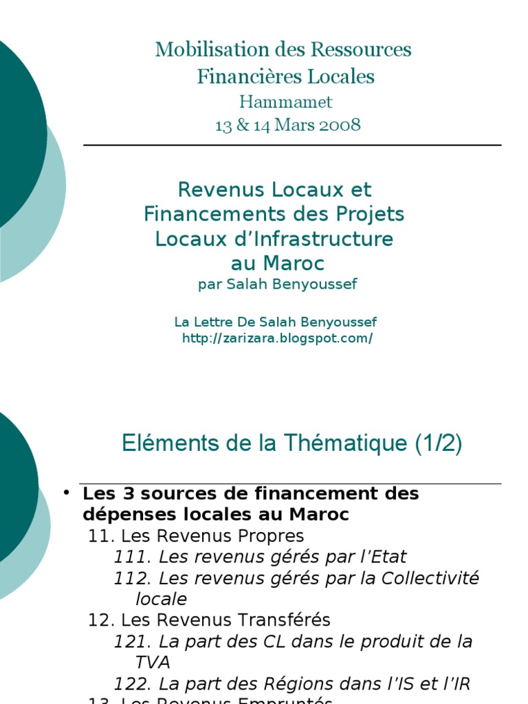 Revenus Locaux Et Financement Des Projets D'infrastructure Au Maroc... Par Salah Benyoussef ...