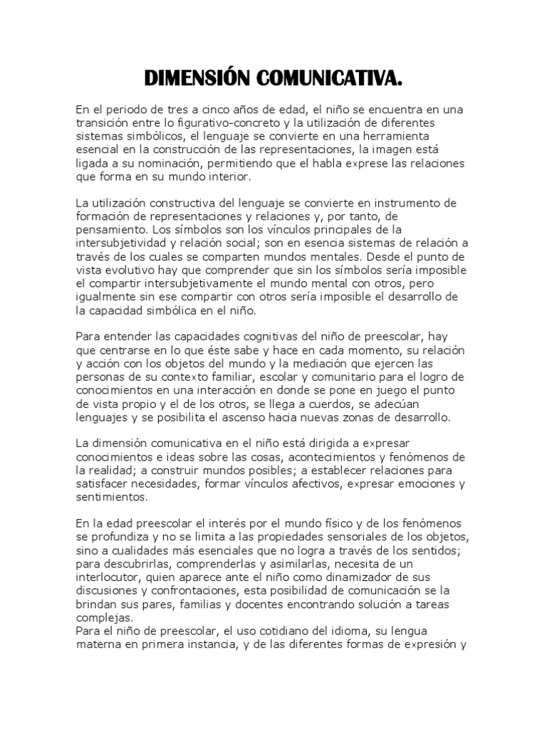 Dimensión Comunicativa | PDF | Jardín de infancia | Comunicación