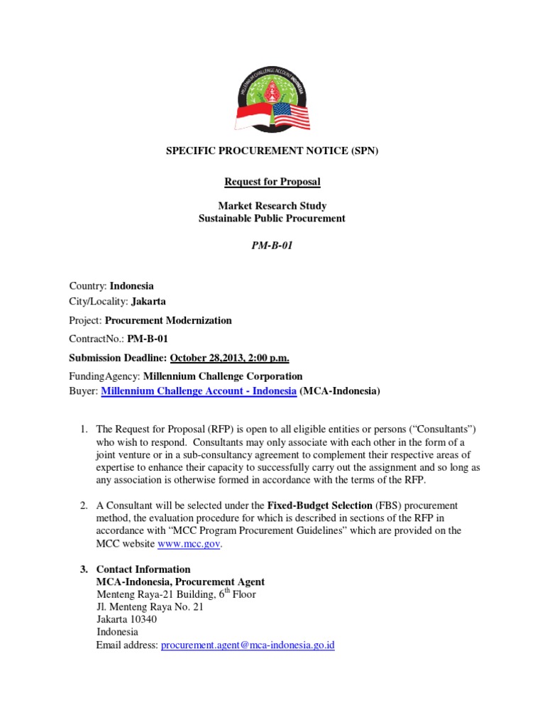 Specific Procurement Notice (SPN) : Millennium Challenge Account - Indonesia | PDF | Procurement ...