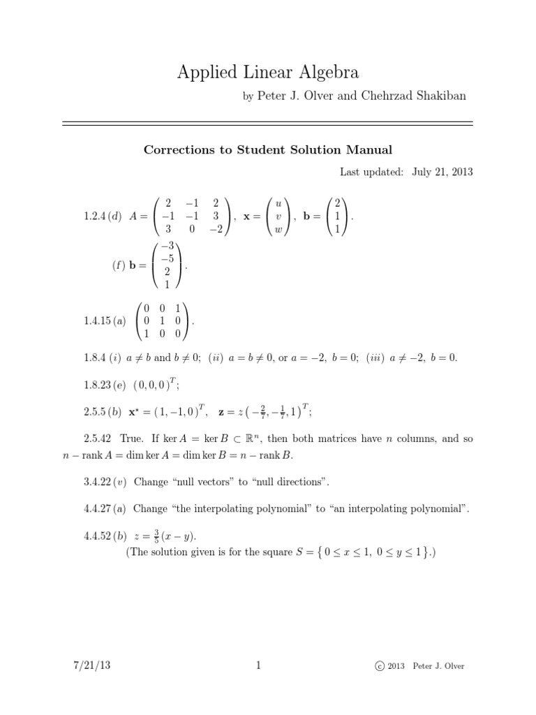 Applied Linear Algebra by Peter J. Olver and Chehrzad Shakiban ...