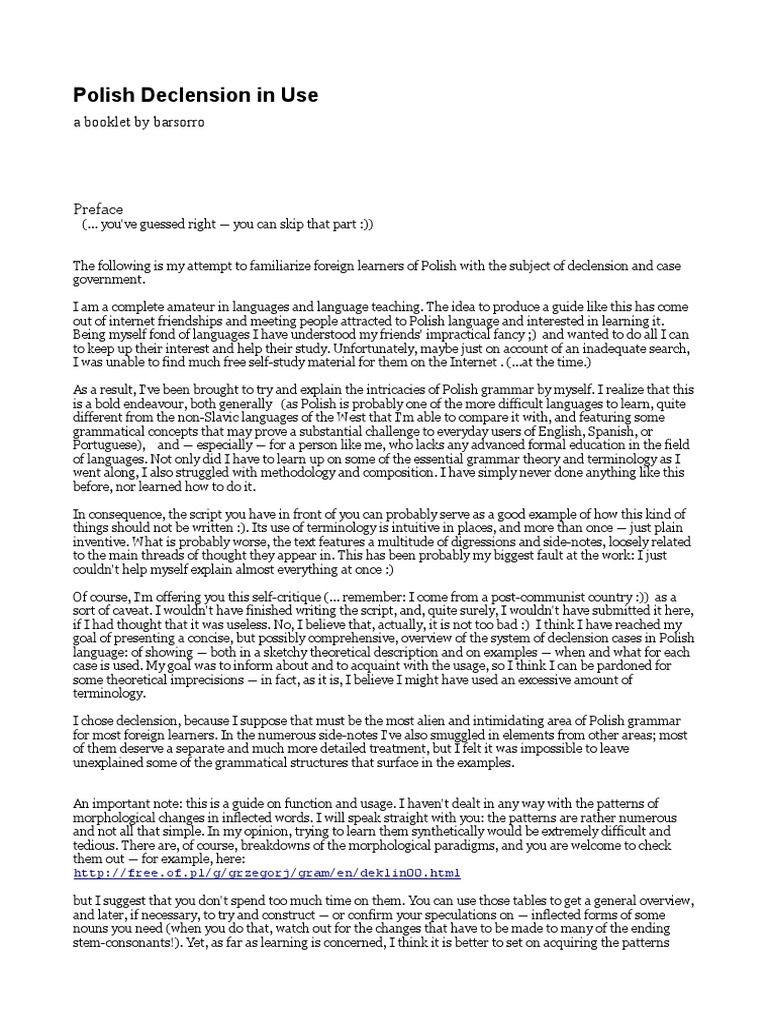 Polish Declension in Use | PDF | Grammatical Gender | Plural