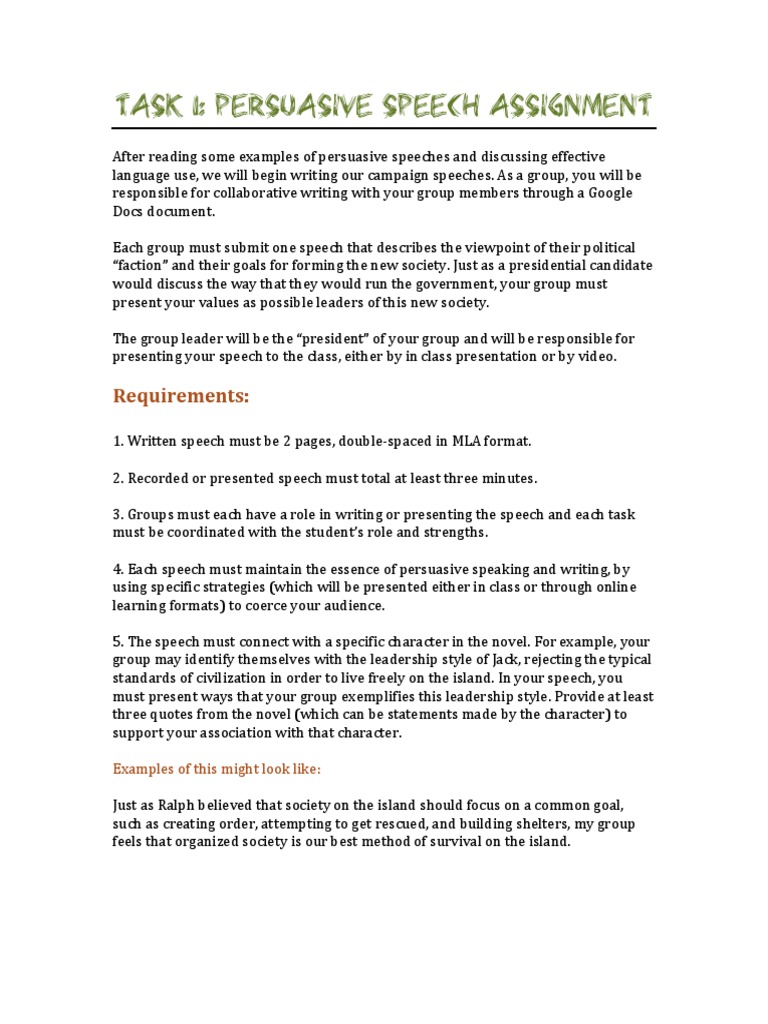 Persuasive Speech Assignment | PDF | Cognition | Cognitive Science