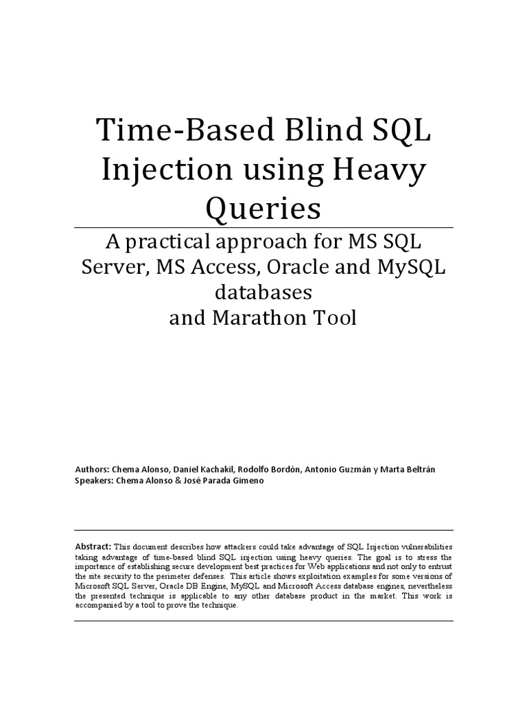 Time-Based Blind SQL Injection Using Heavy Queries | PDF | Microsoft Sql Server | Oracle Database