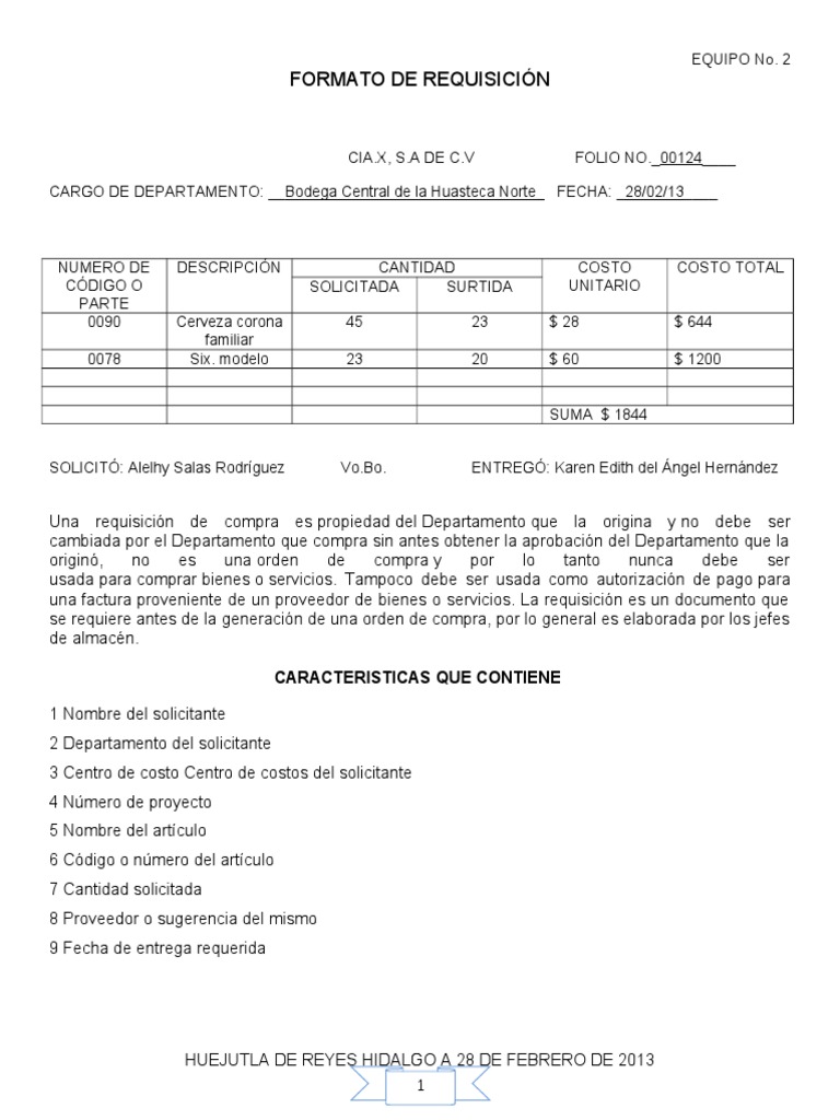 Formato de Requisición | Calidad (comercial) | Business | Prueba ...