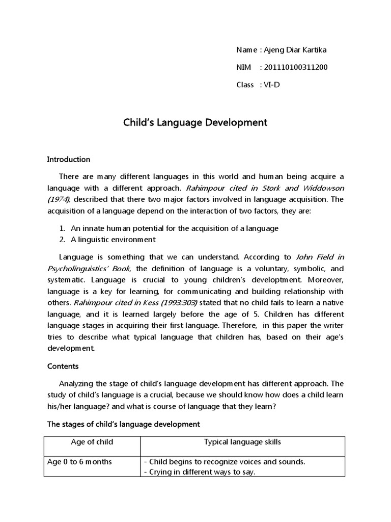 Child's Language Development | PDF | Language Development | Language ...