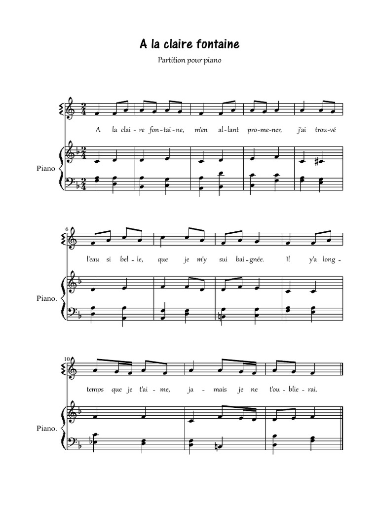 Partition Piano : À la Claire Fontaine | PDF | Poésie