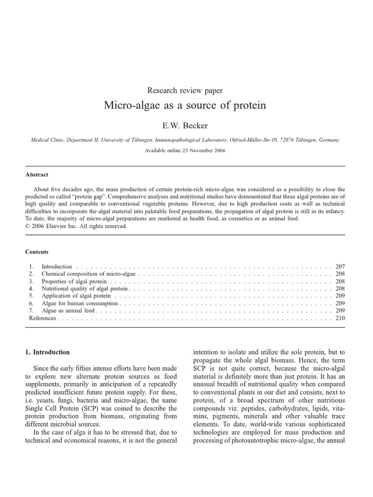 Micro-Algae As A Source of Protein | PDF | Algae | Cyanobacteria