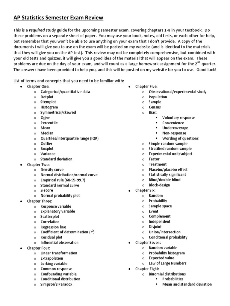 AP Statistics Semester Exam Review | PDF | Histogram | Correlation And ...