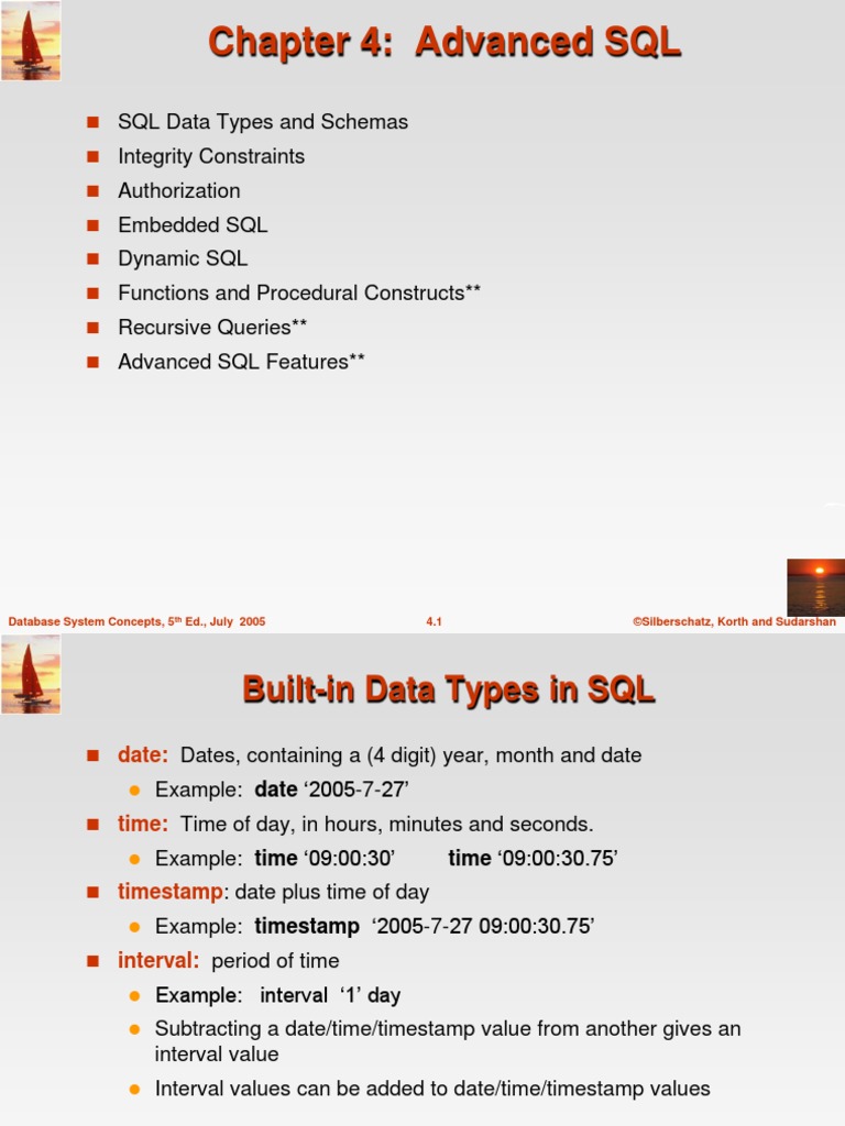 Chapter 4: Advanced SQL | PDF | Sql | Relational Database