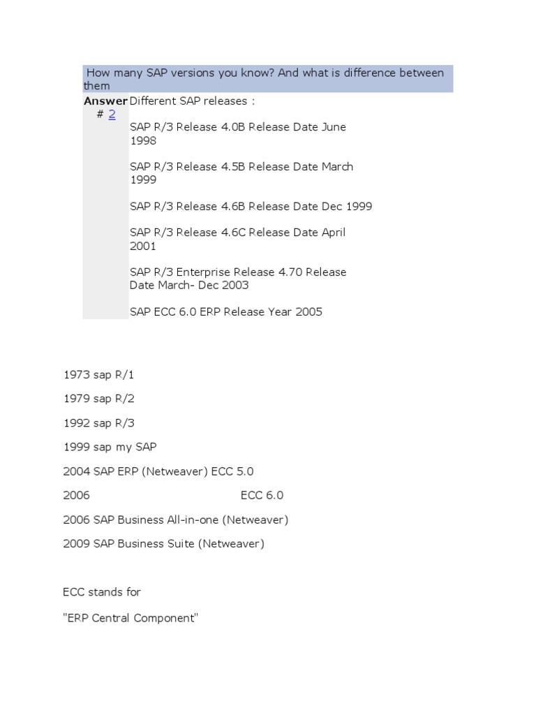 How Many SAP Versions You Know | Computer Engineering | Software