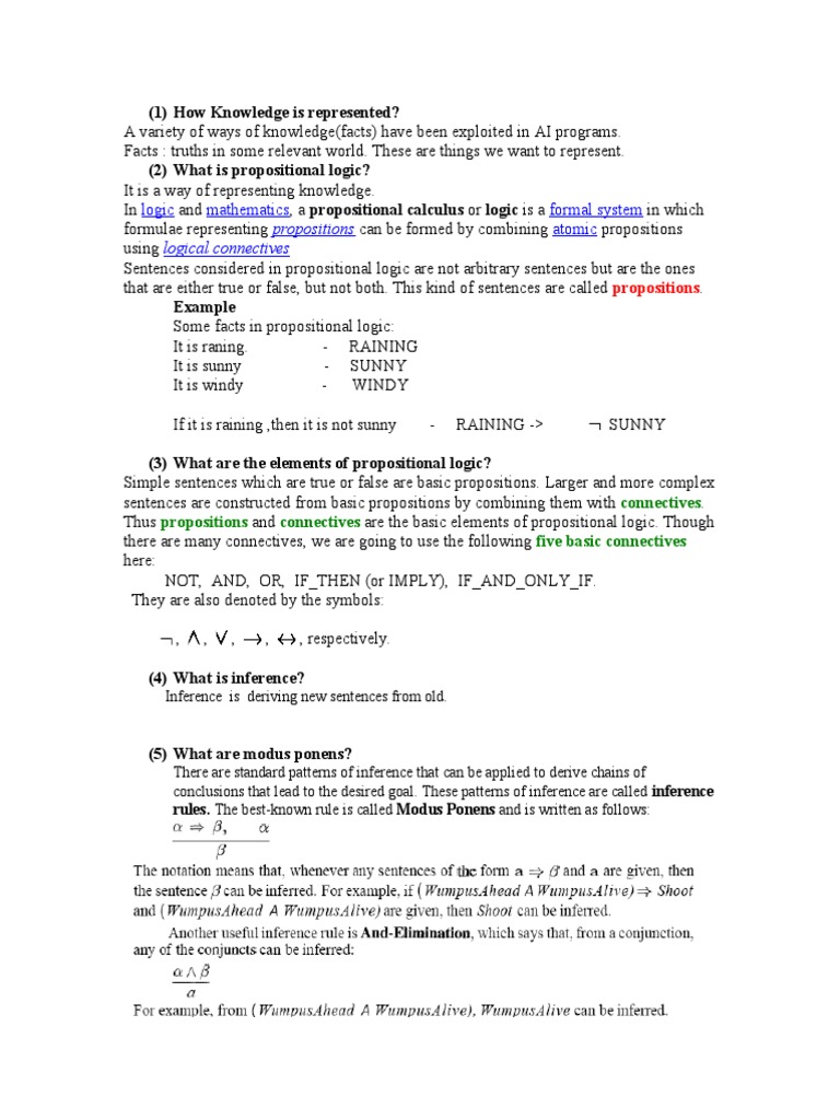 Artificial Intelligence Notes | PDF | Proposition | Logic