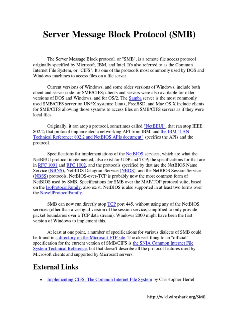 Server Message Block Protocol | PDF | Data | Operating System Families