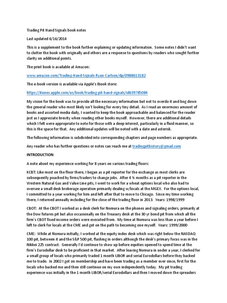 Trading Pit Hand Signals Book Notes 06162014 | PDF | Chicago Mercantile ...