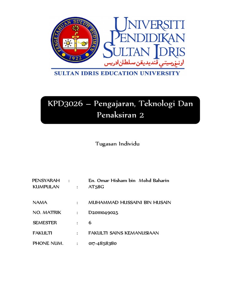 UPSI Assignment Cover Page Example | PDF | Career & Growth | Science ...