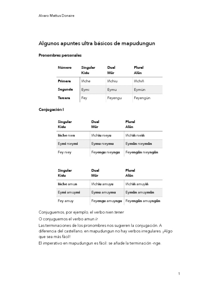 Verbo Mapudungun Basico | PDF | Pronombre | Plural