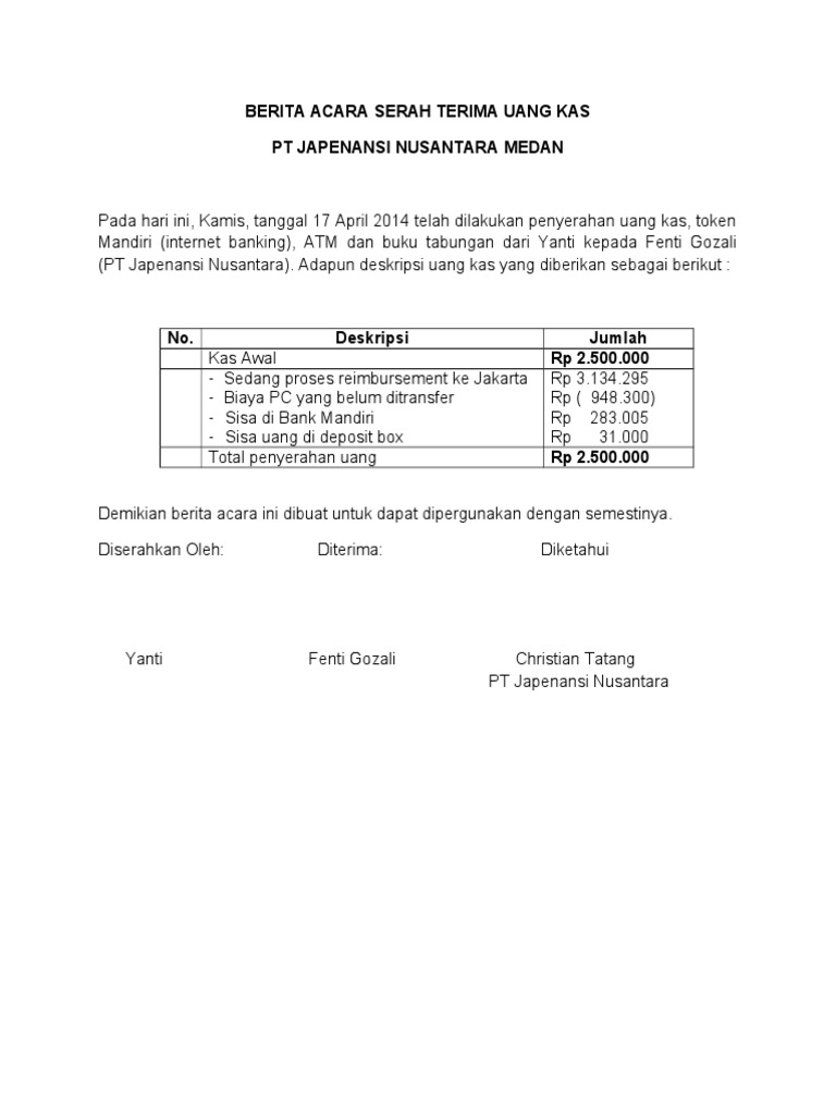Contoh Surat Serah Terima Uang Kas 20 Contoh Surat Tanda Terima - Riset Contoh Surat Serah Terima Uang Kas 20 Contoh Surat Tanda Terima - Riset