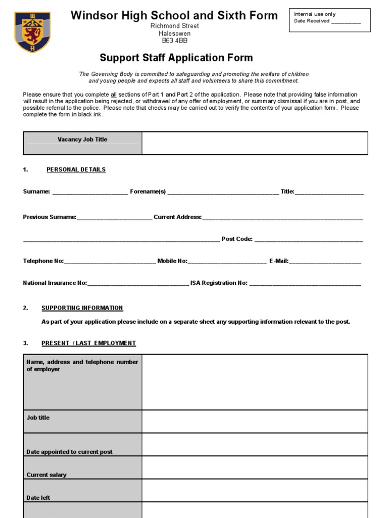 Application Form Support Staff Nov 09 | PDF | Criminal Record | Government