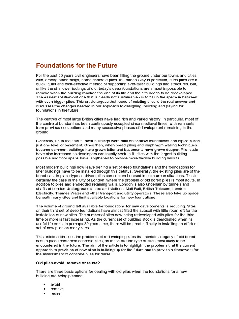 Reusing Concrete Piles in Urban Redevelopment | PDF | Deep Foundation ...