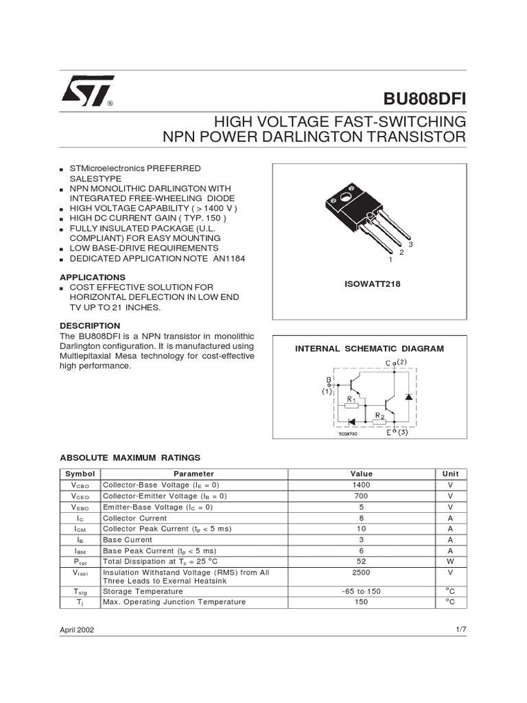 Bu808 Datasheet | PDF | Bipolar Junction Transistor | Transistor
