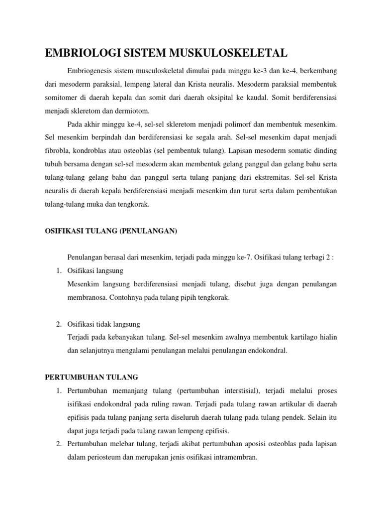 Embriologi Sistem Muskuloskeletal | PDF | Kesehatan Holistik