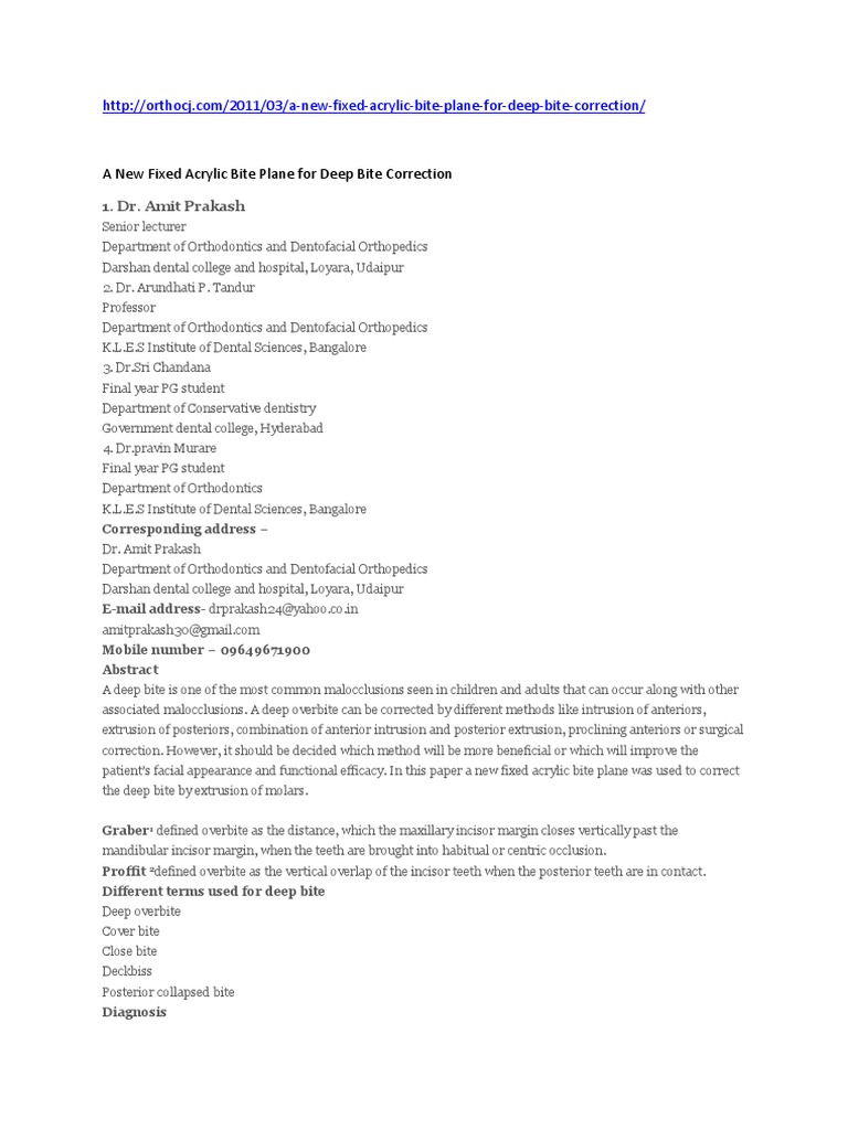 A New Fixed Acrylic Bite Plane For Deep Bite Correction | PDF ...