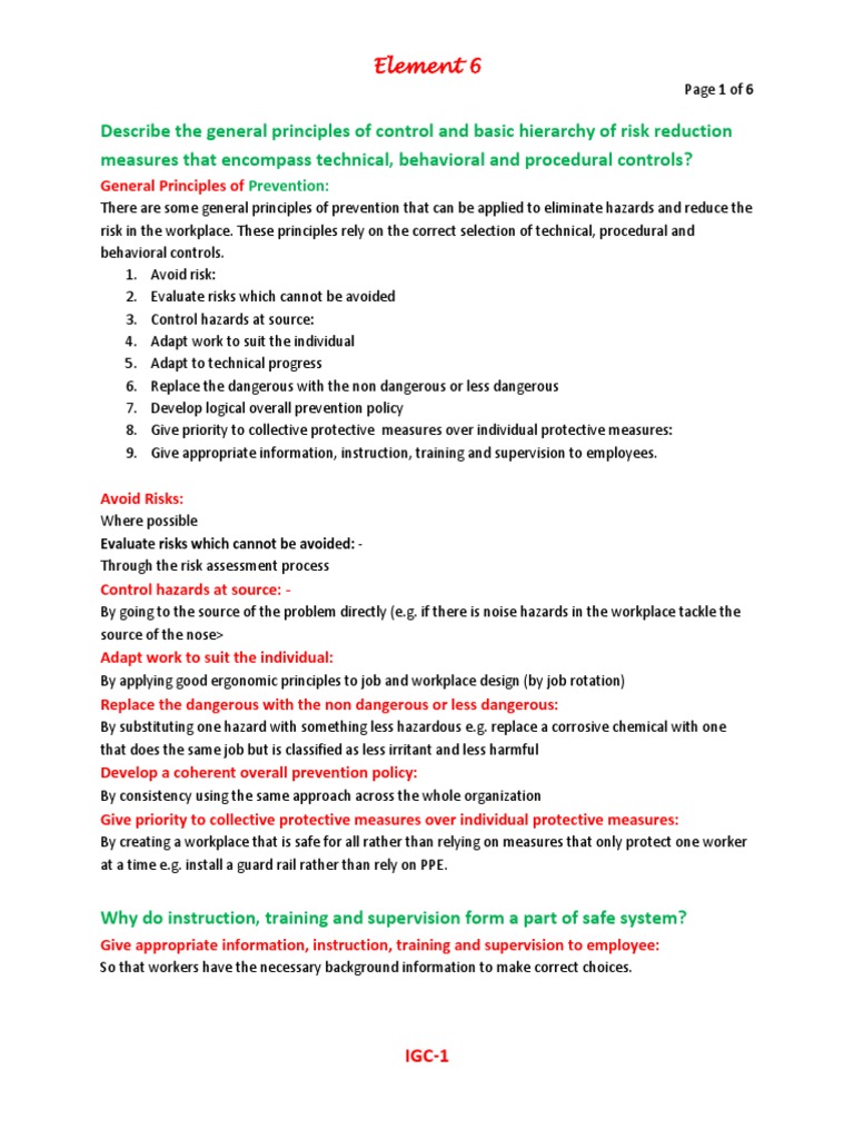 ELEMENT 6 - Principles of Control Notes | PDF | Personal Protective ...