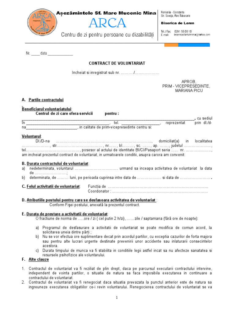 Contract de Voluntariat Spitalar | PDF