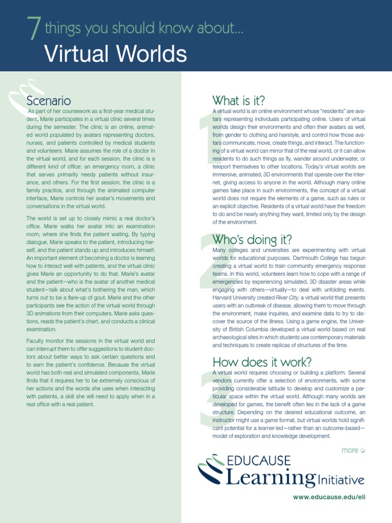 Virtual Worlds: Things You Should Know About.. | PDF