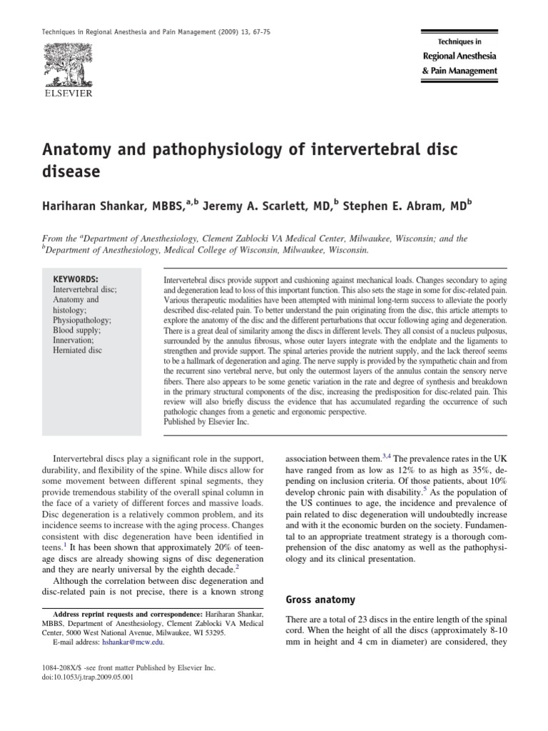 Anatomia de Los Discos Intervertebrales y Fisiopatologias | PDF