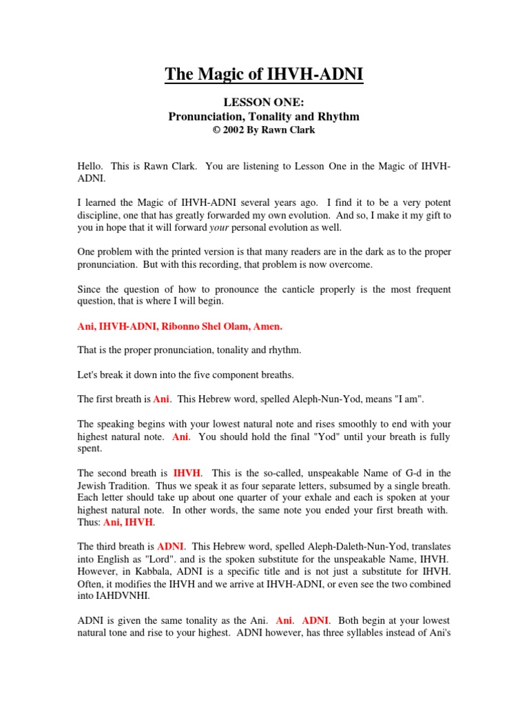 IHVH ADNI Lesson1 | PDF | Amen | Tone (Linguistics)