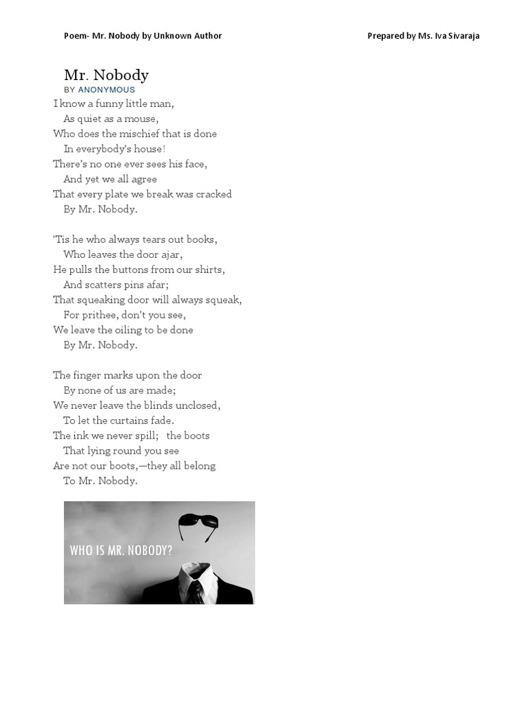Mr Nobody | Poetry
