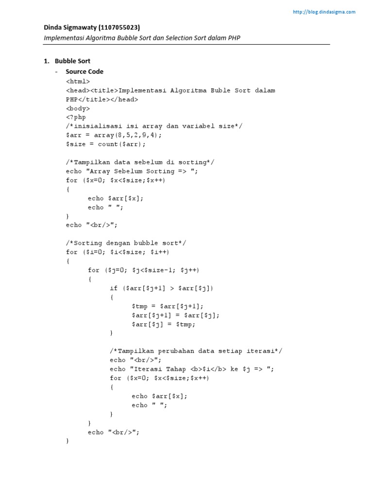 PHP Bubble and Selection Sort Guide | PDF